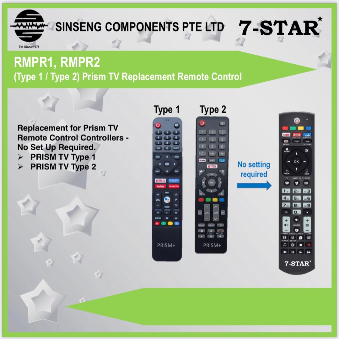 Prism TV Replacement Remote Control (Type 1 and Type 2) Plug & Play ...