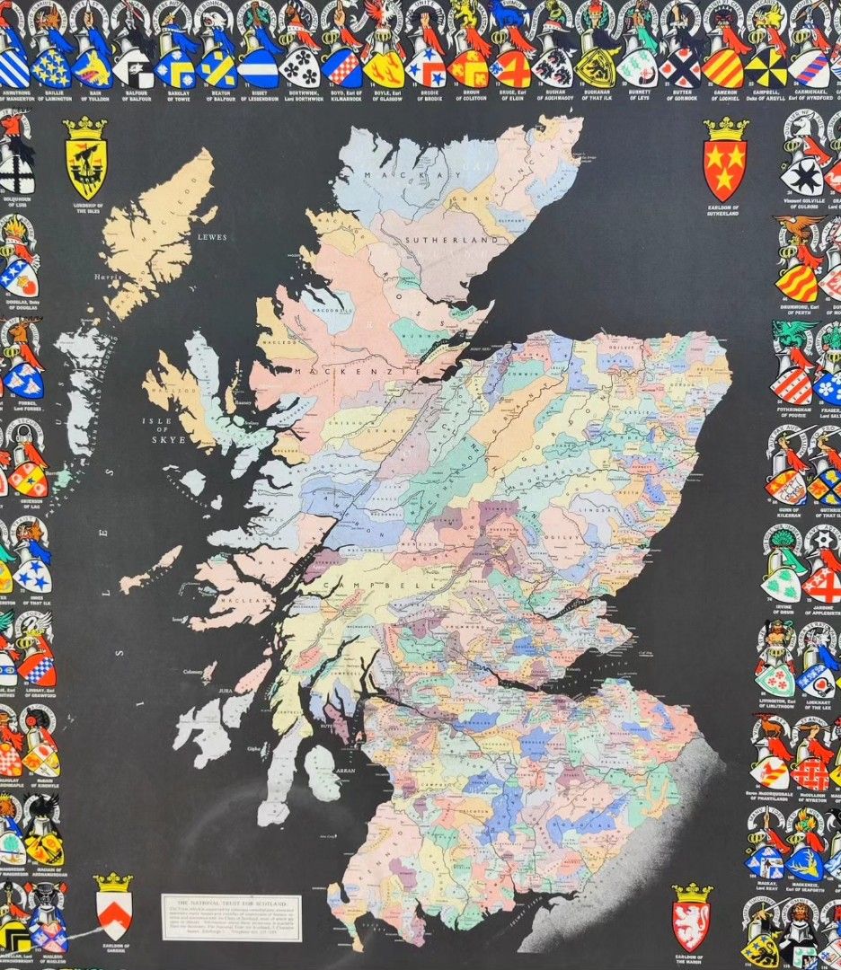 RARE Bartholomew Clan Map of Scotland by Don Pottinger 1975 on Carousell