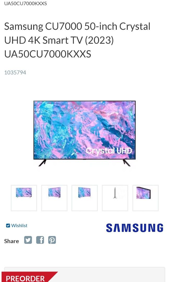 Samsung CU7000 50-inch Crystal UHD 4K Smart TV (2023), TV & Home ...