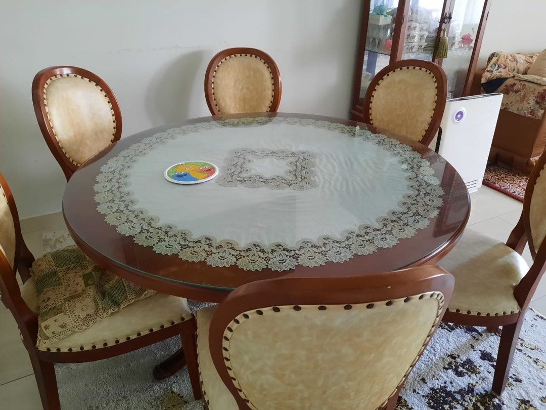 Set Meja Makan Bulat Kayu Jati Indonesia, Furniture & Home Living ...