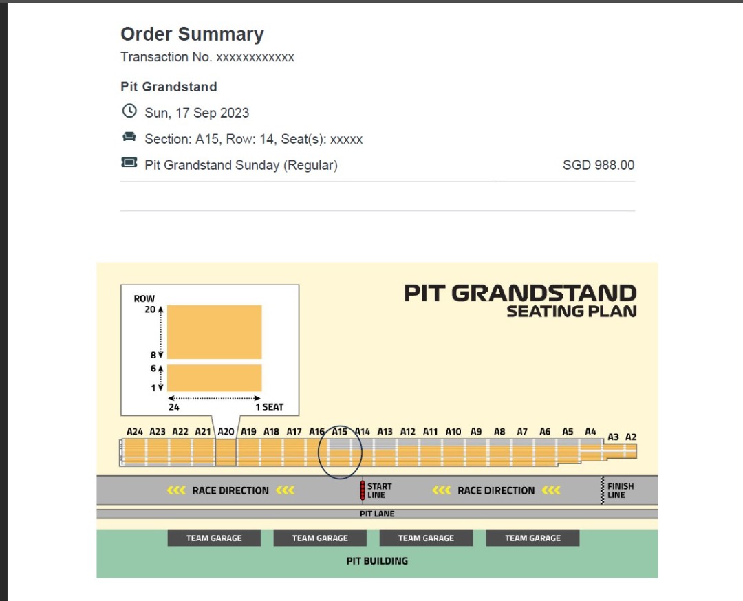 SG F1 2023 - Pit Grandstand Sunday Raceday ticket, Tickets & Vouchers ...