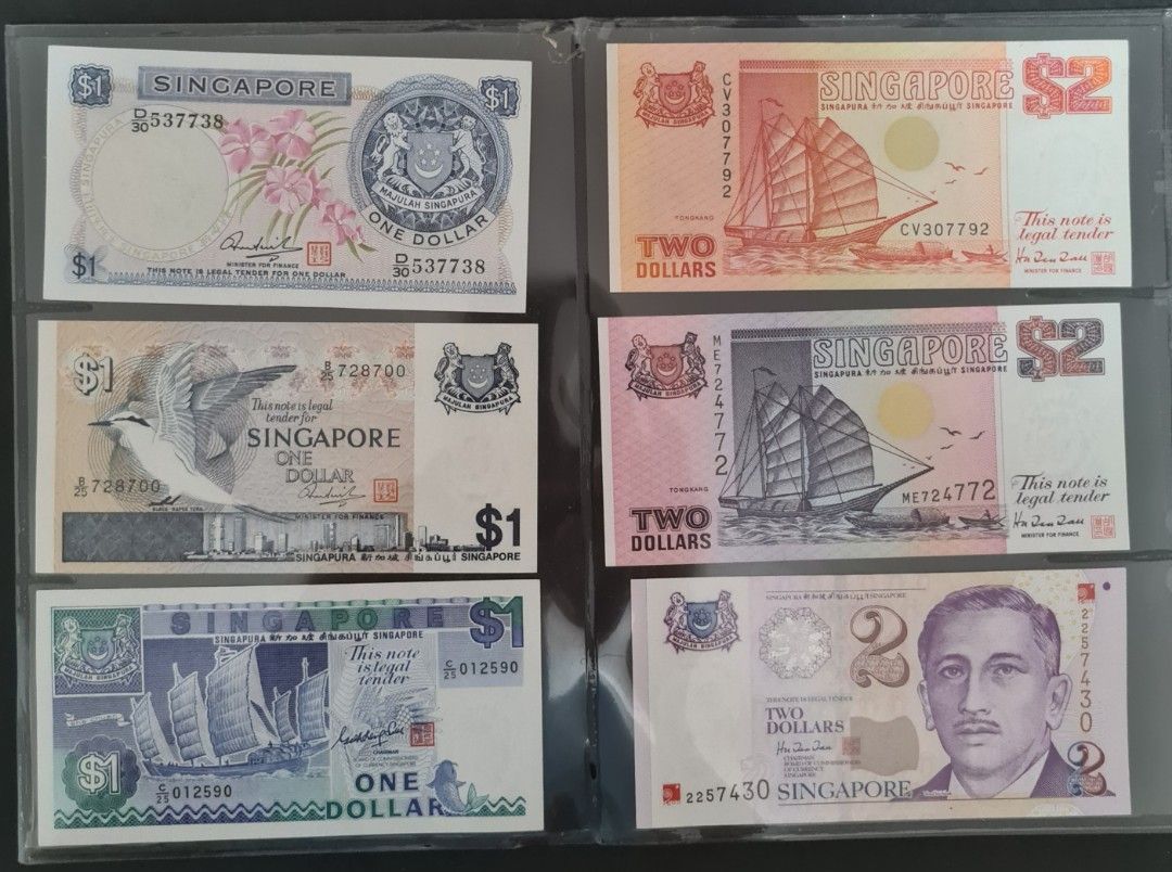 Singapore Notes Orchird, Bird and Ship Series $1 & $2 inclded President ...