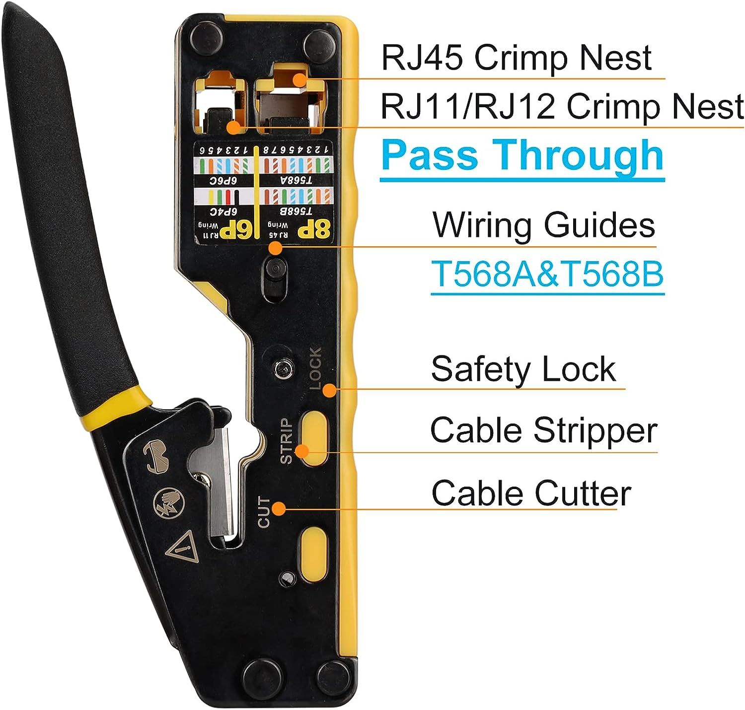 Solsop Pass Through RJ45 Crimp Tool Kit Ethernet Crimper CAT5 Cat5e ...