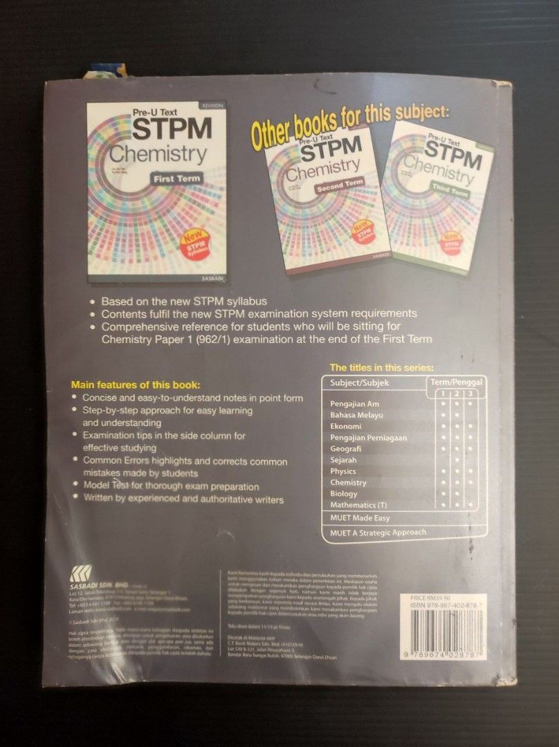 STPM Chemistry Sem 1 SASBADI, Hobbies & Toys, Books & Magazines ...