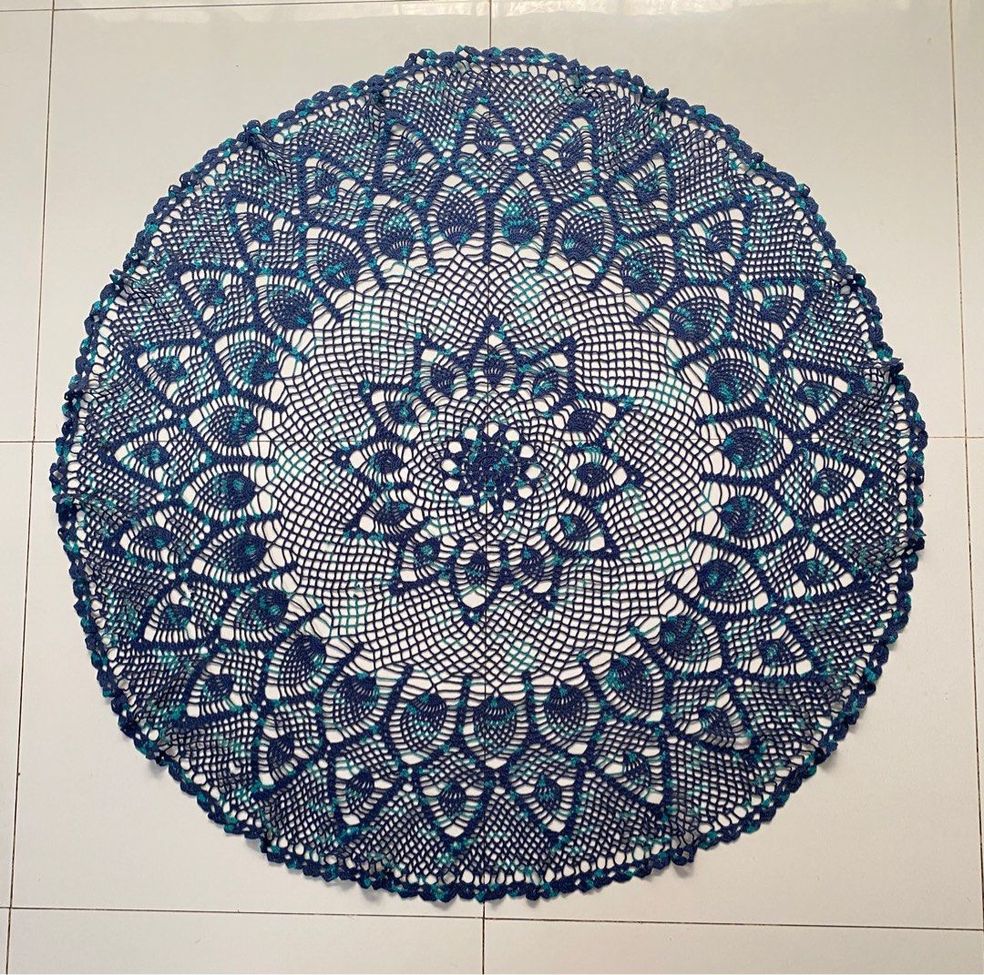Taplak Meja Rajut Bulat Langka mix Navy & Blue ocean diameter 150cm ...