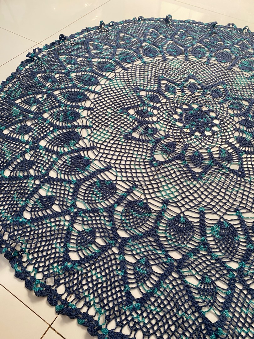 Taplak Meja Rajut Bulat Langka mix Navy & Blue ocean diameter 150cm ...