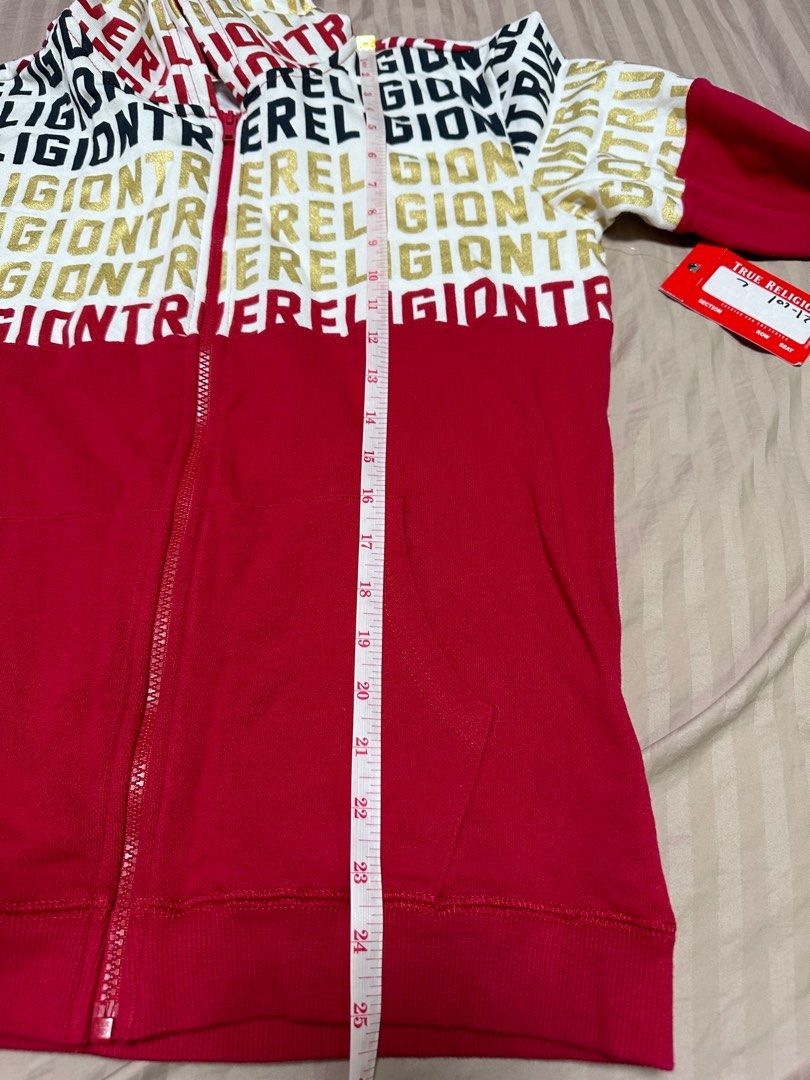 TRUE RELIGION | Ruby Red Blocked Hoodie, Women's Fashion, Coats ...