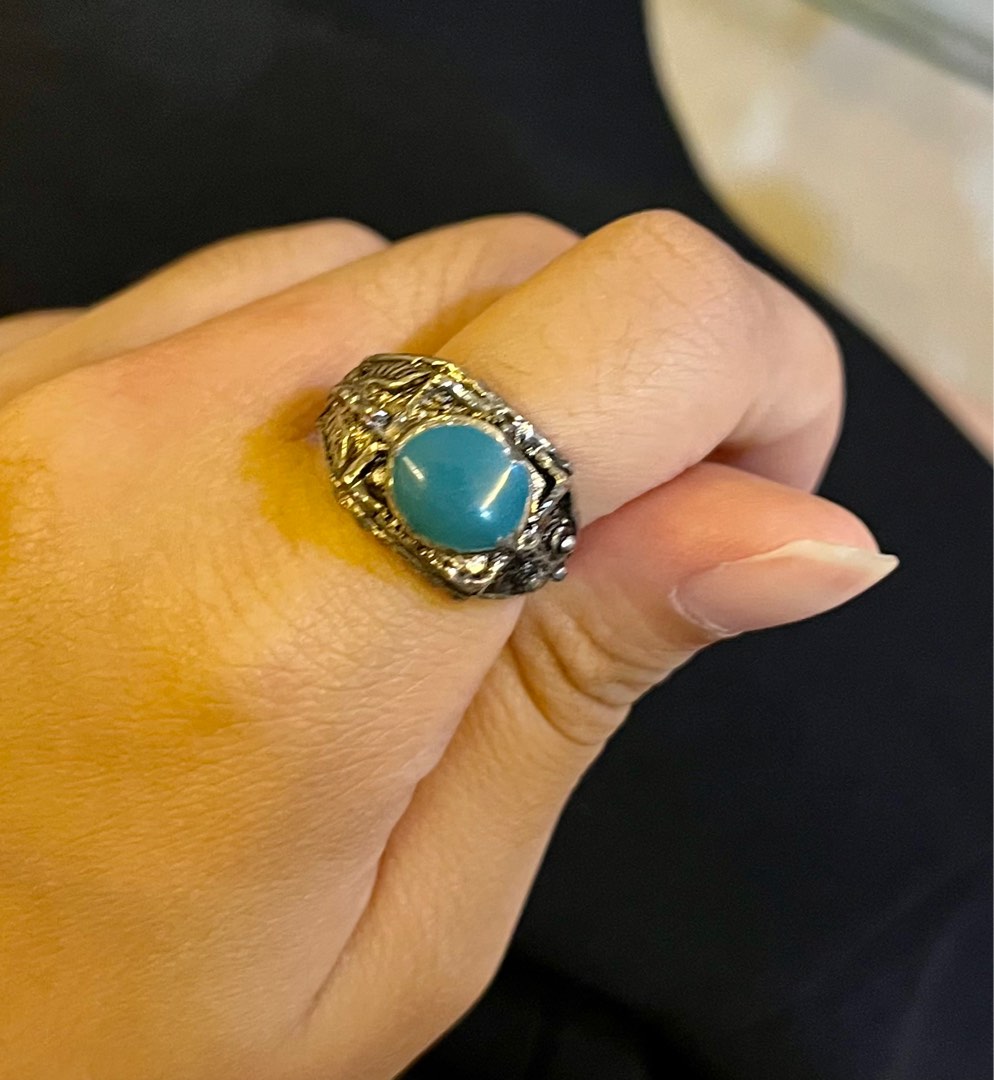 Vintage Big Turqoise painted ring, Luxury, Accessories on Carousell