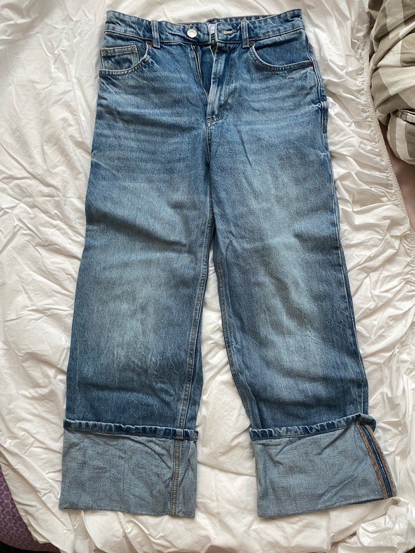 Zara Fold Over Wide Leg Jeans, Women's Fashion, Bottoms, Jeans ...