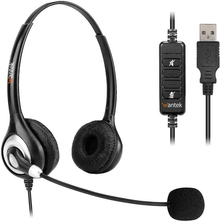 1807) CORDED USB HEADSETS STEREO WITH NOISE CANCELLING MIC AND IN-LINE ...