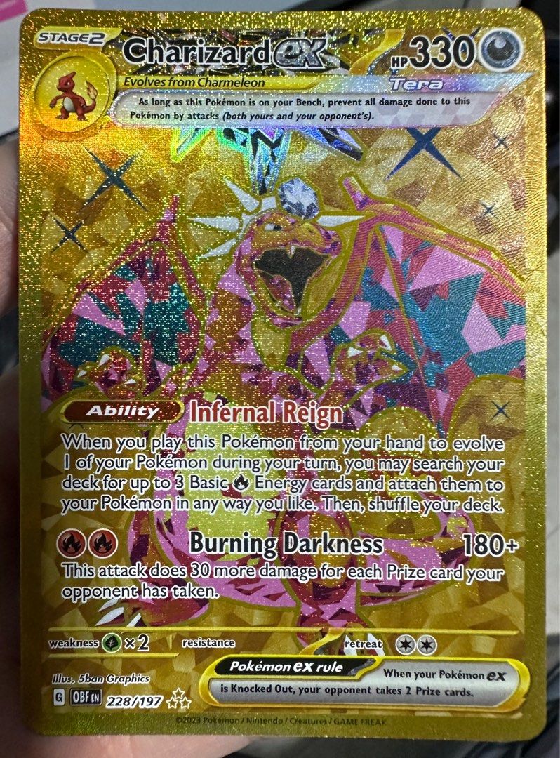 2 x Gold Charizard EX (Obsidian Flame SV03), Hobbies & Toys, Toys ...