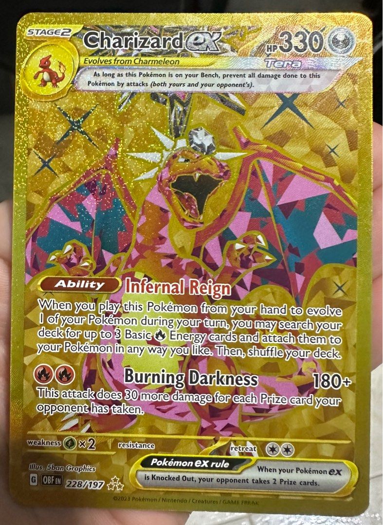 2 x Gold Charizard EX (Obsidian Flame SV03), Hobbies & Toys, Toys ...