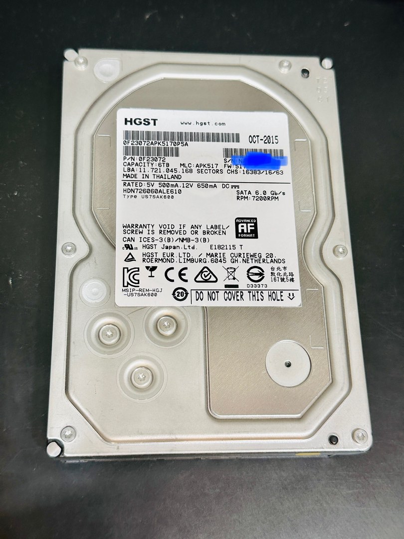 6TB HGST SATA Hard Disk, Computers & Tech, Parts & Accessories, Hard ...