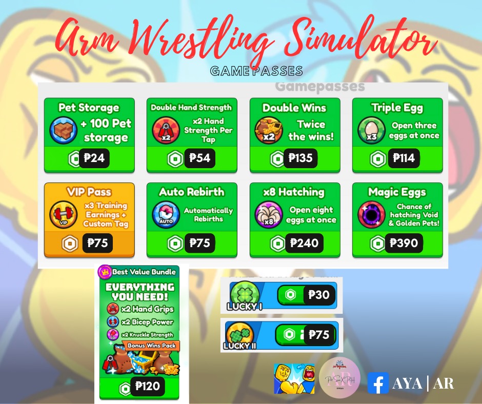 Arm Wrestling Simulator(aws) Game Passes | Vip, Pet Storage, double ...