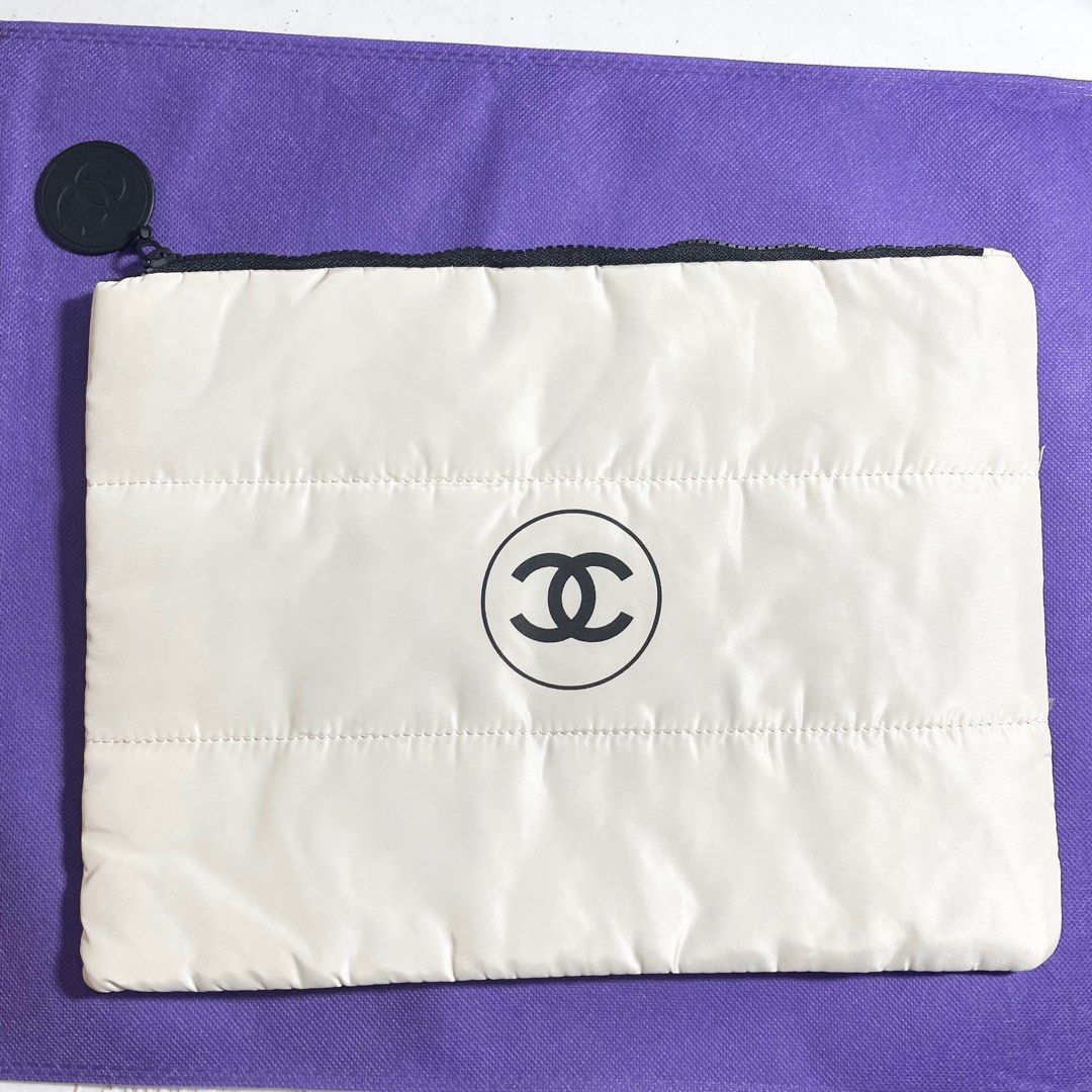 AUTHENTIC Large Chanel white beige trousse makeup pouch travel ...