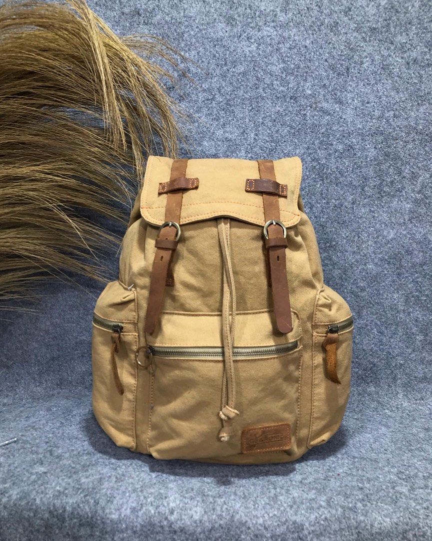 Backpack kanvas kulit, Fesyen Pria, Tas & Dompet , Ransel di Carousell
