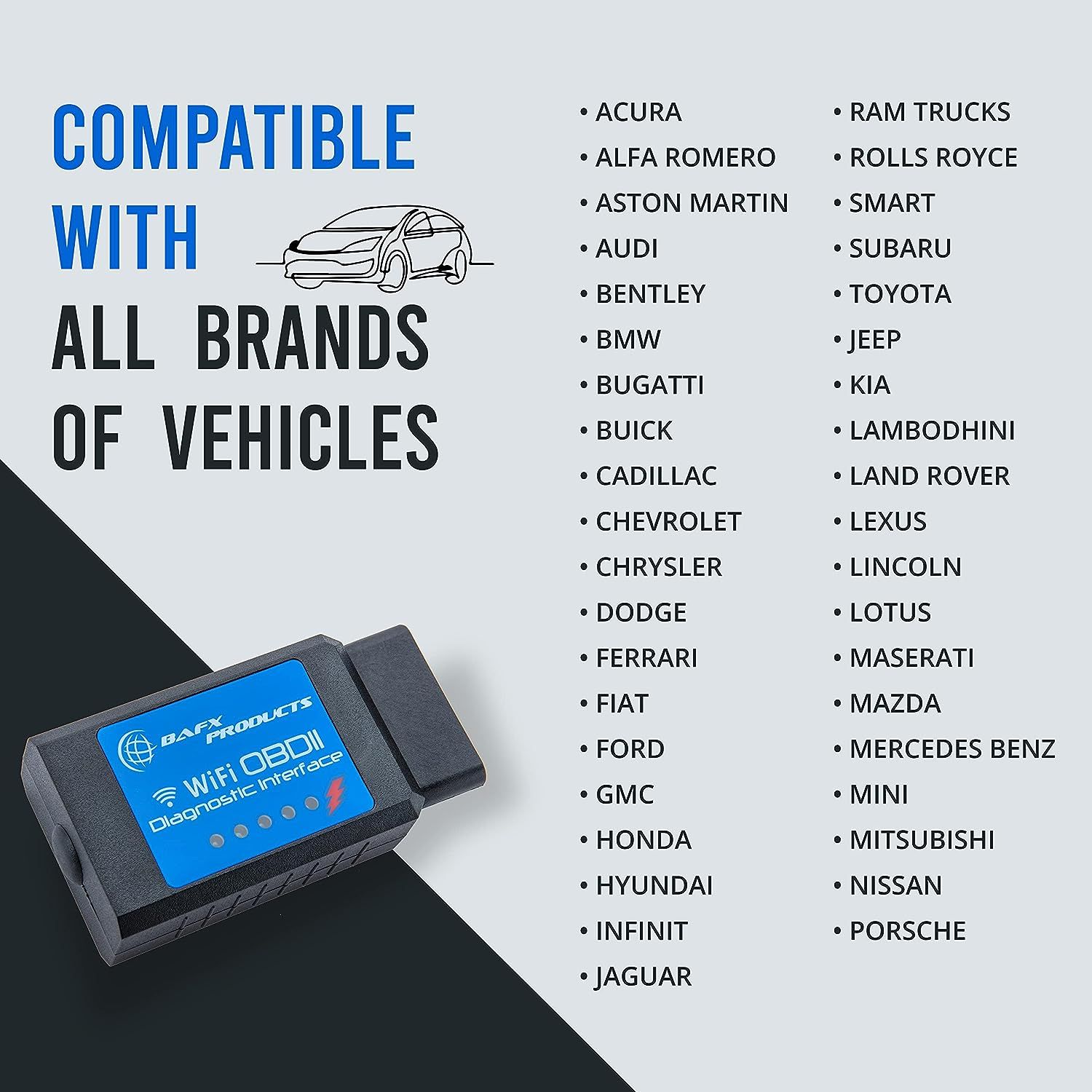 BAFX Products Wireless WiFi (OBDII) OBD2 Code Reader & Scan Tool ...
