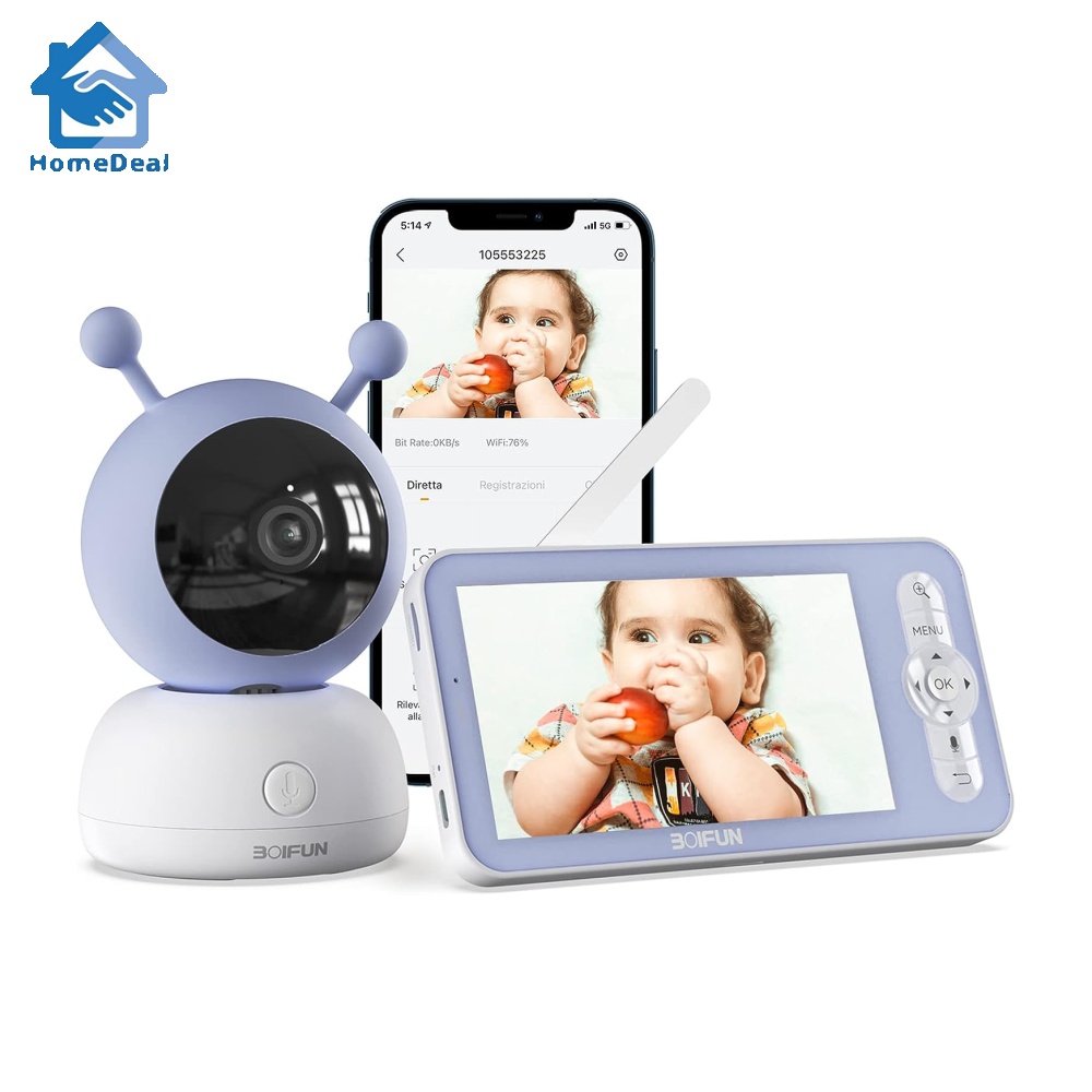 BOIFUN 5-inch Smart Video Baby Monitor with 1080P 360 Camera, Motion ...