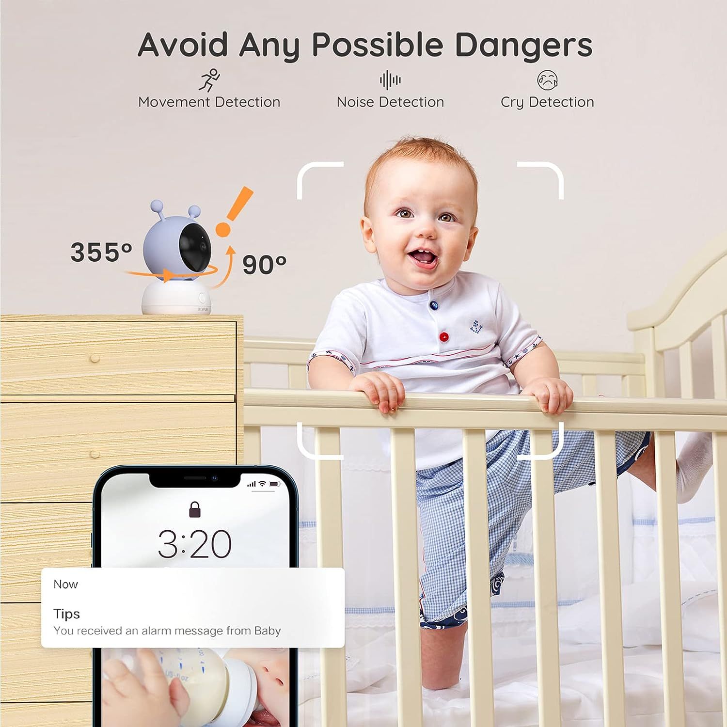 BOIFUN 5-inch Smart Video Baby Monitor with 1080P 360 Camera, Motion ...