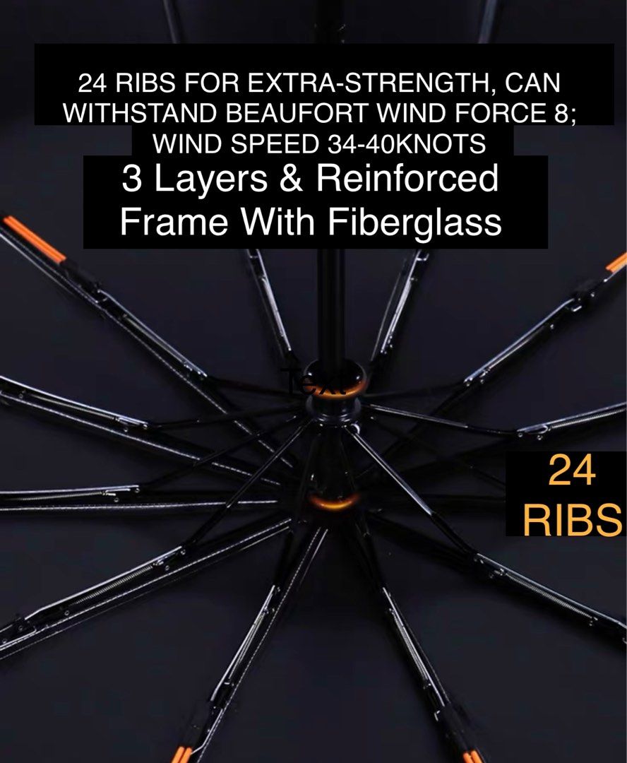 24-RIBS UPF50+ UMBRELLAS 3 Layers Reinforced Frame With Fiberglass ...
