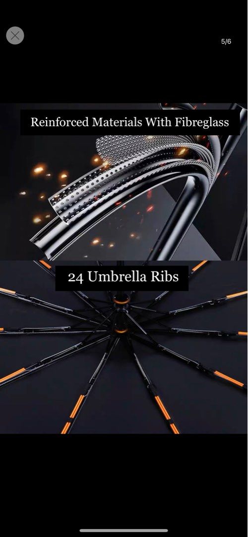 24-RIBS UPF50+ UMBRELLAS 3 Layers Reinforced Frame With Fiberglass - Solid Automatic Handle ...