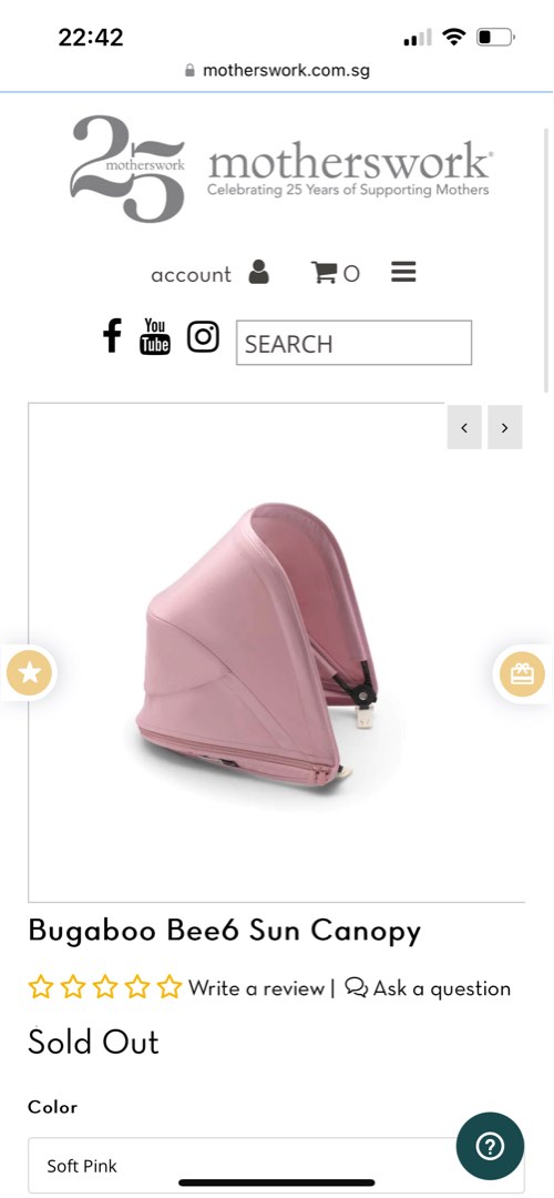 Bugaboo Bee6 Sun Canopy Soft Pink, Babies & Kids, Going Out, Strollers ...