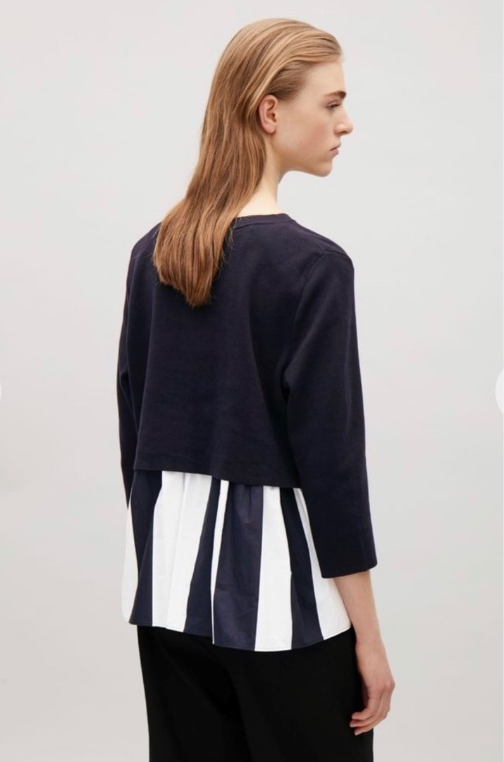 COS back panel navy stripe top, Women's Fashion, Tops, Blouses on Carousell
