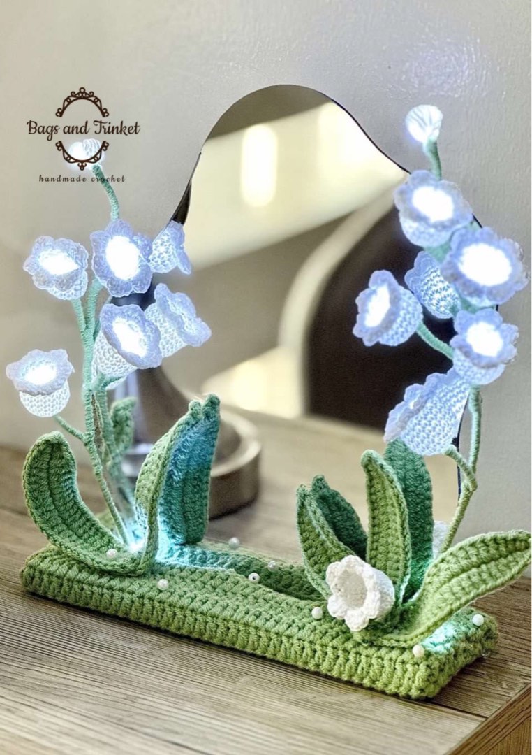 Crochet acrylic mirror with lily of the valley flower (actual photo ...