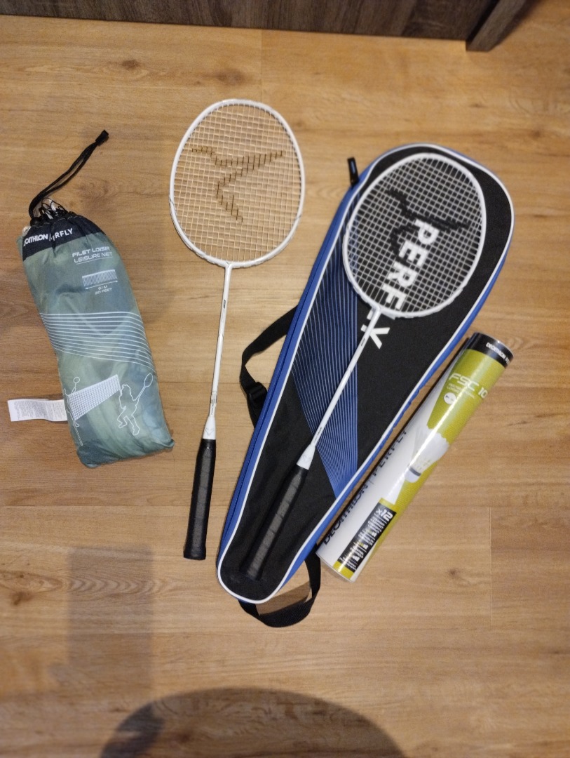 Decathlon Badminton Racket Perfly BR500 x 2, Badminton Net Perfly ...
