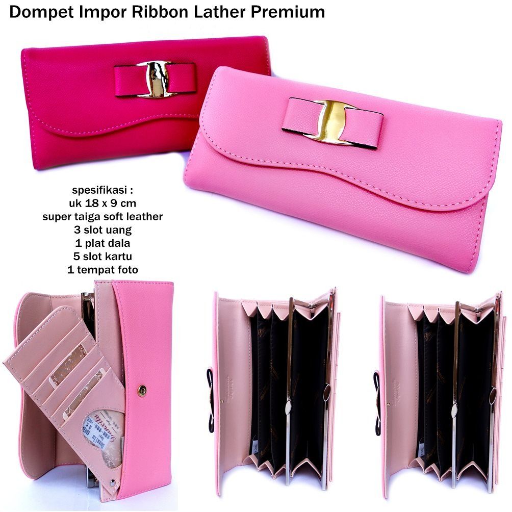Dompet Wanita Ribbon Grand Plat Lipat Magnet, Fesyen Wanita, Tas & Dompet di Carousell