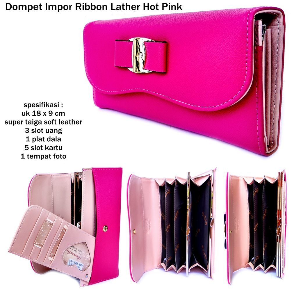 Dompet Wanita Ribbon Grand Plat Lipat Magnet, Fesyen Wanita, Tas ...