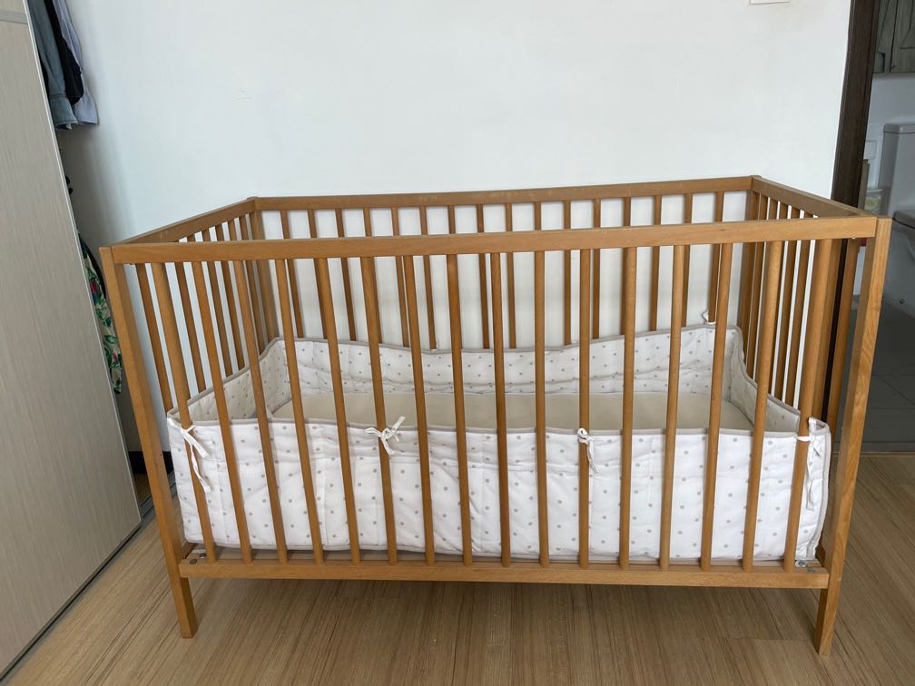 Free baby cot + mattress + cot bumper (120cmx60cm), Babies & Kids, Baby ...