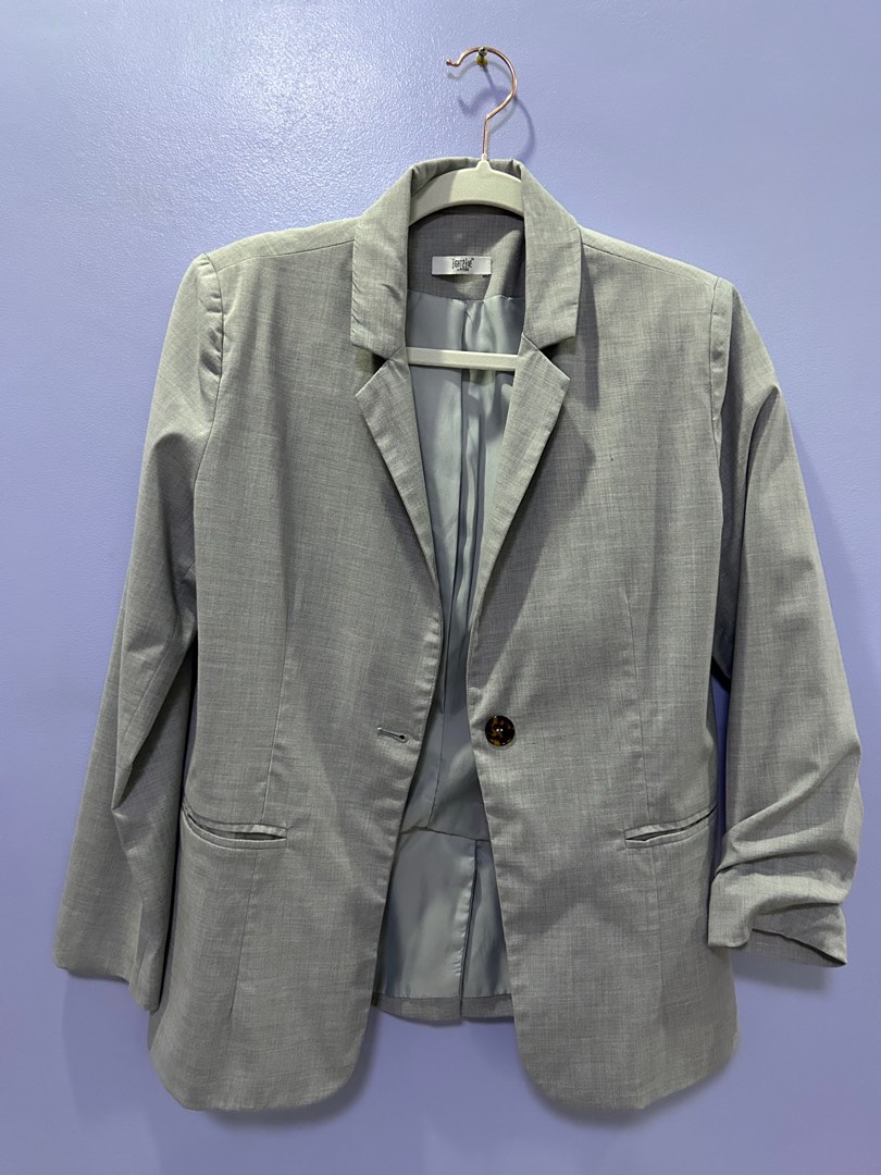 Gray Smart Casual Blazer, Women's Fashion, Coats, Jackets and Outerwear ...