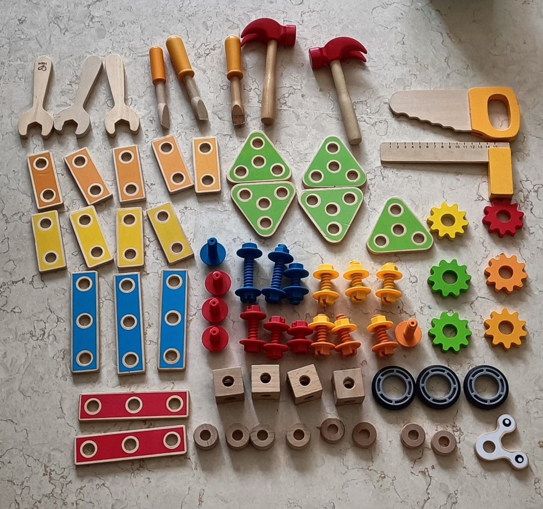 Hape Wooden bench with extra tool box and parts, Babies & Kids, Infant ...