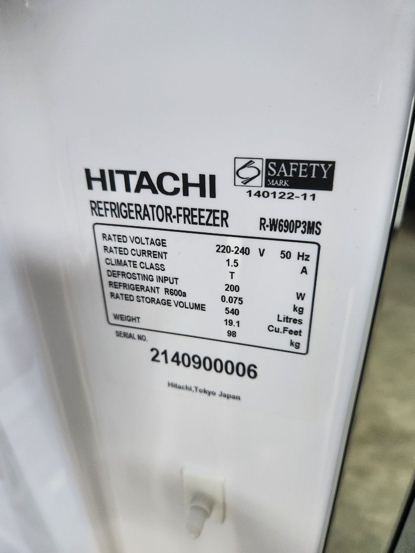 HITACHI Fridge with Water Dispenser 540L R-W690P3MS, TV & Home ...