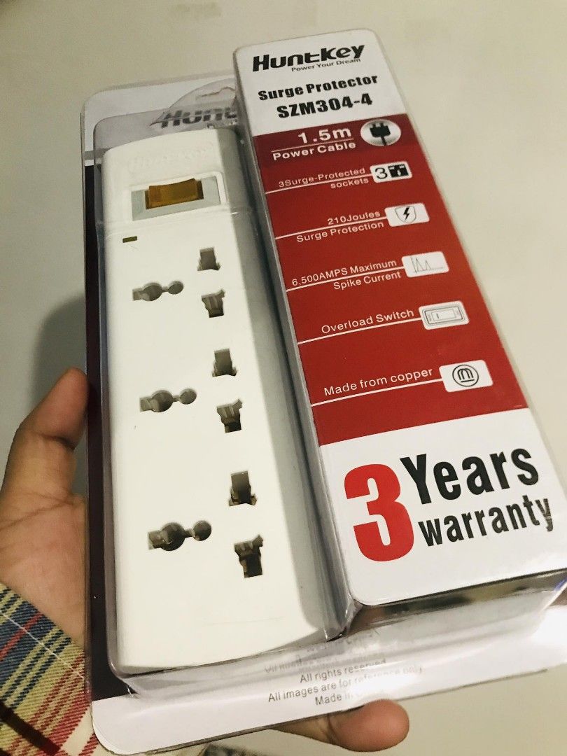 💯Huntkey SZM304-4 3 Sockets Power Strip Surge Protector 1.5 meters on ...
