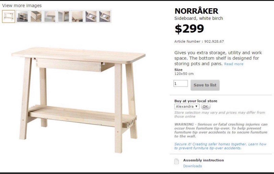 IKEA Norraker Bar Table / Work Desk / Side board, Furniture & Home ...