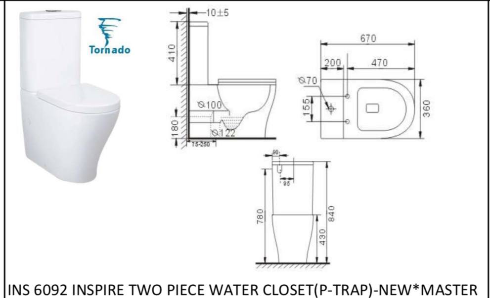 Inspire toilet bowl INS 6092 - INSPIRE TWO PIECE WATER CLOSET (P- TRAP ...