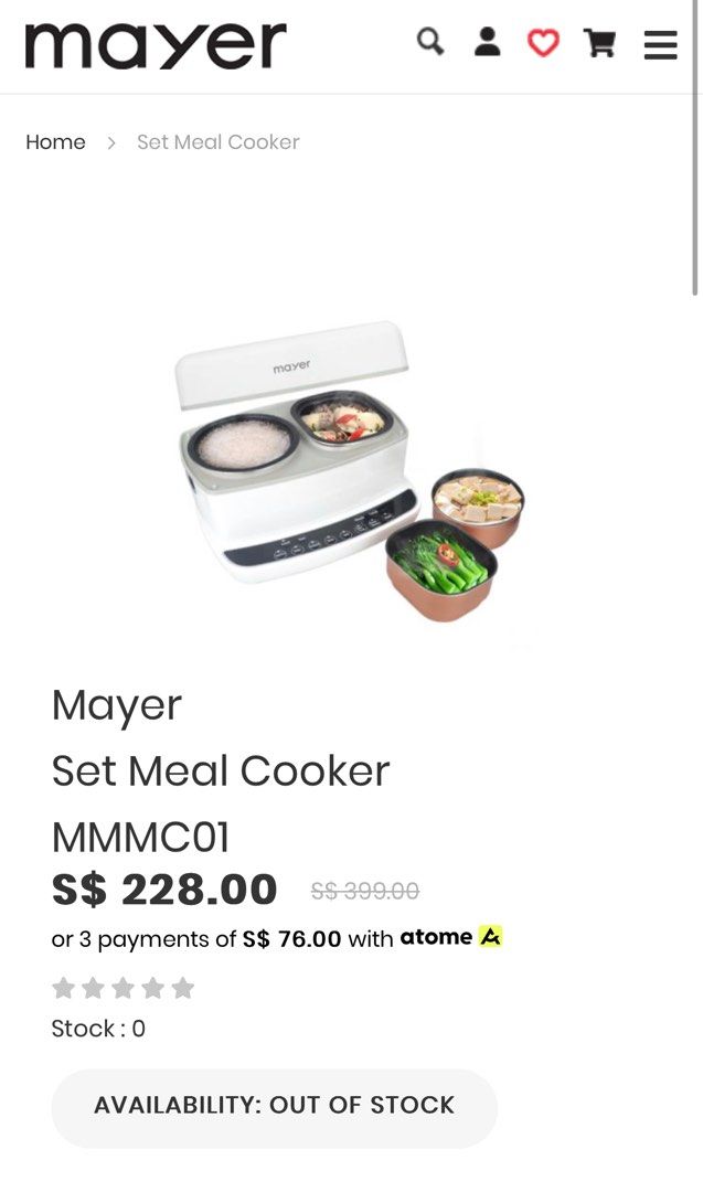 Mayer Set Meal Cooker, TV & Home Appliances, Kitchen Appliances ...