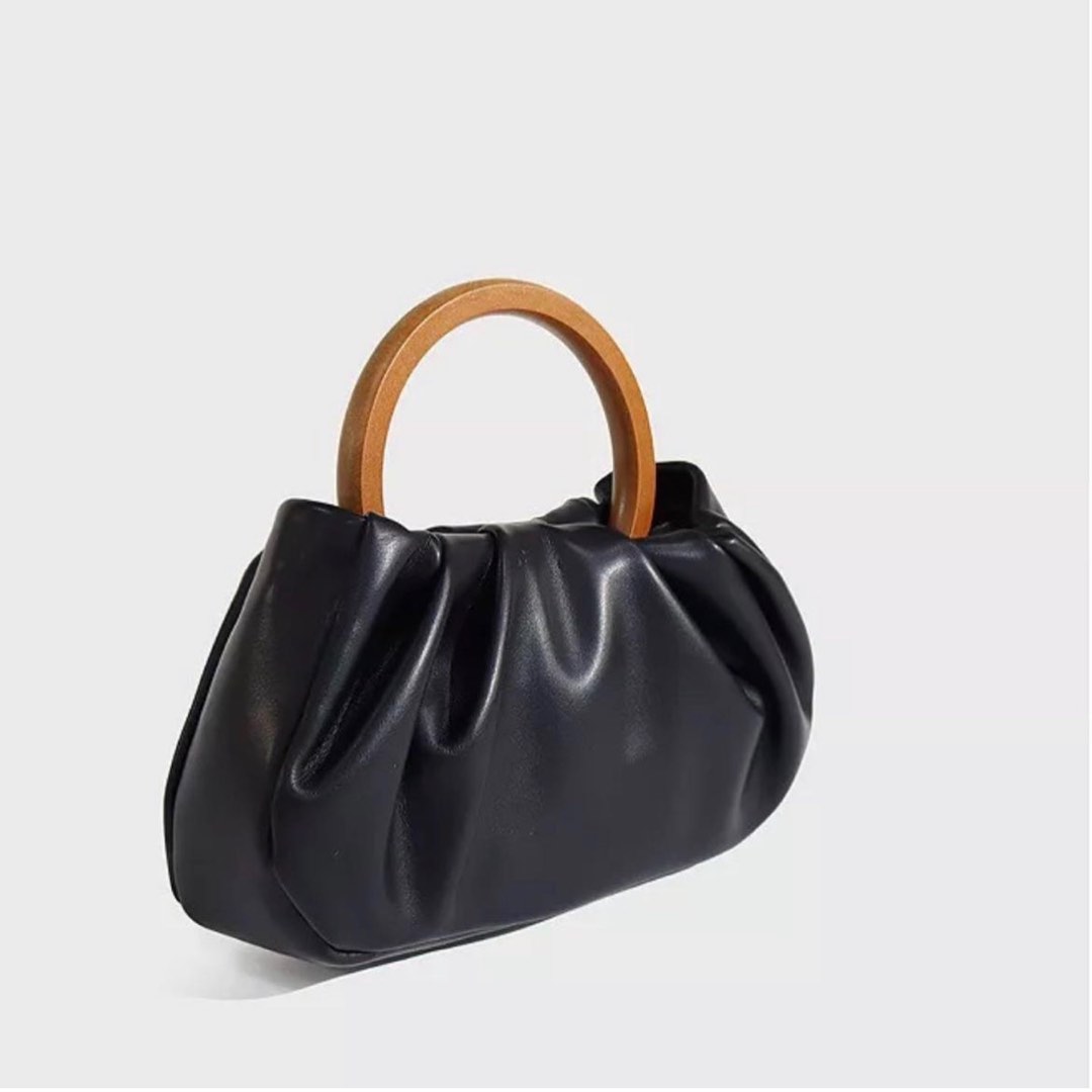 mini/small black bag with wooden handle, Women's Fashion, Bags ...