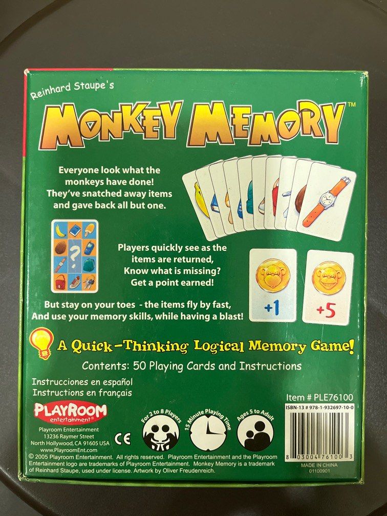 Monkey Memory card game, Hobbies & Toys, Toys & Games on Carousell