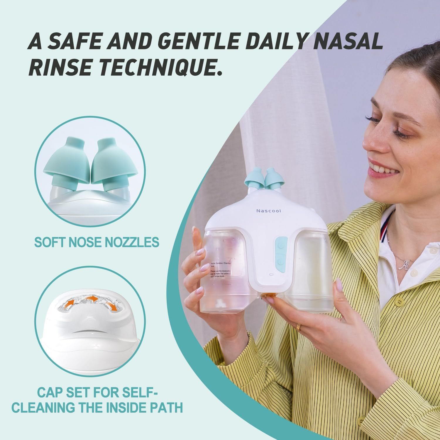 Nascool Electric Nasal Irrigation System with 50 Salt Packets, 2 Modes ...