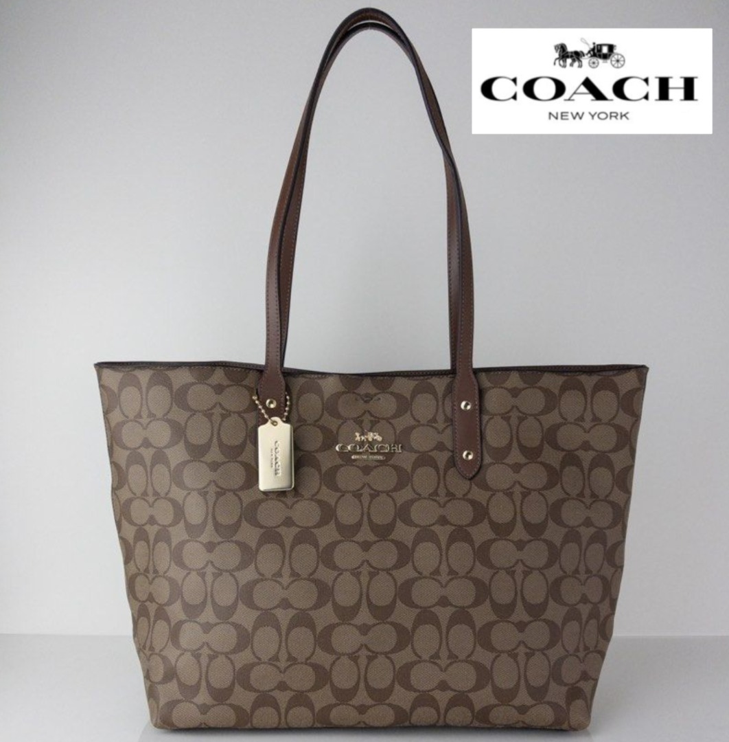 New Coach Original Signature Brown Collection TOWN TOTE IN SIGNATURE ...
