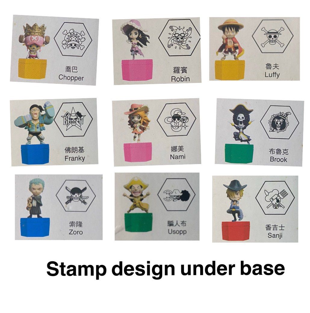 One piece set of 10 figures with base stamps. Sanji Luffy chopper franky zoro brook usopp Robin ...