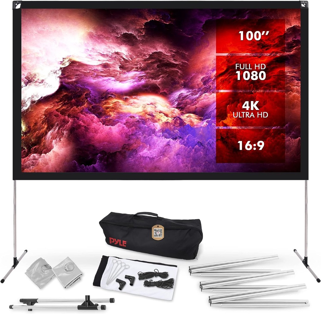 Pyle Projector Screen with Stand - 100" 16:9 HD 4K Portable Lightweight ...
