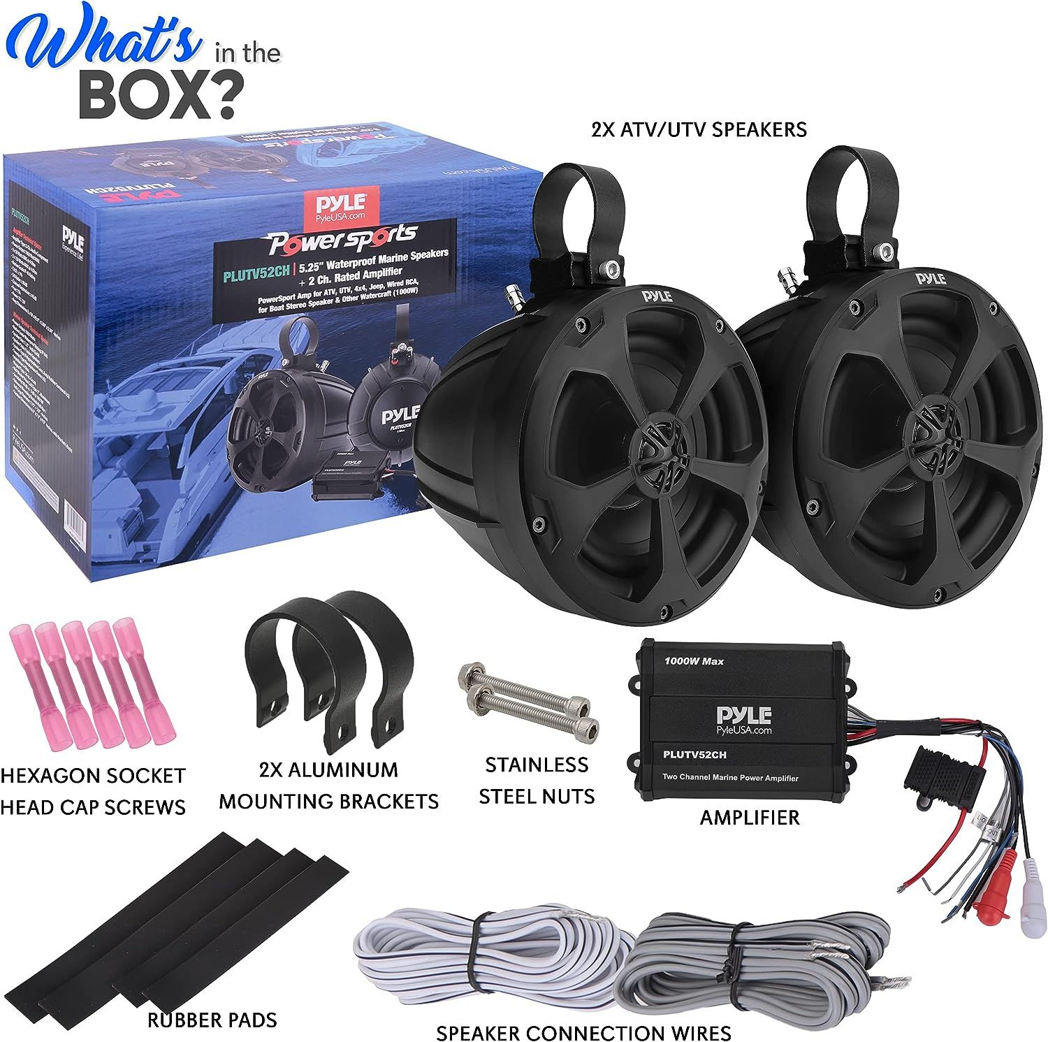 Pyle Waterproof Off-Road Speakers with Amplifier - 5.25 Inch 1000W 2 ...