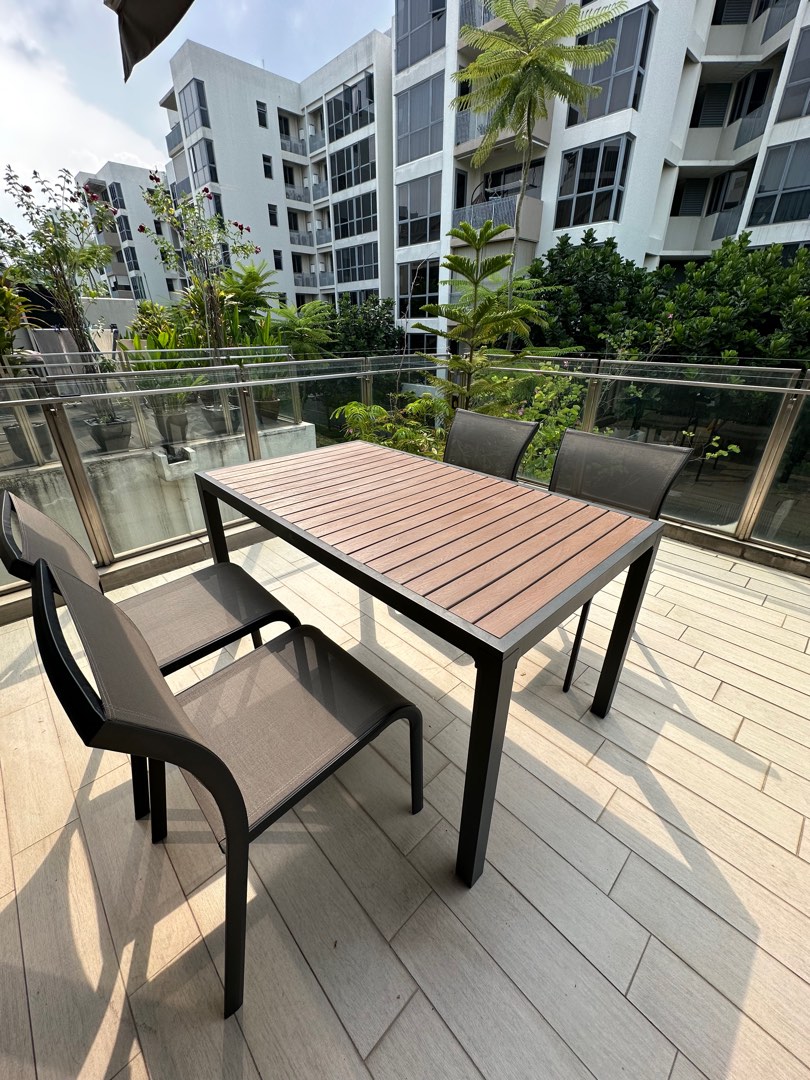 RHODES Rectangular Outdoor Dining Table with 4 x chairs, Furniture & Home Living, Outdoor ...