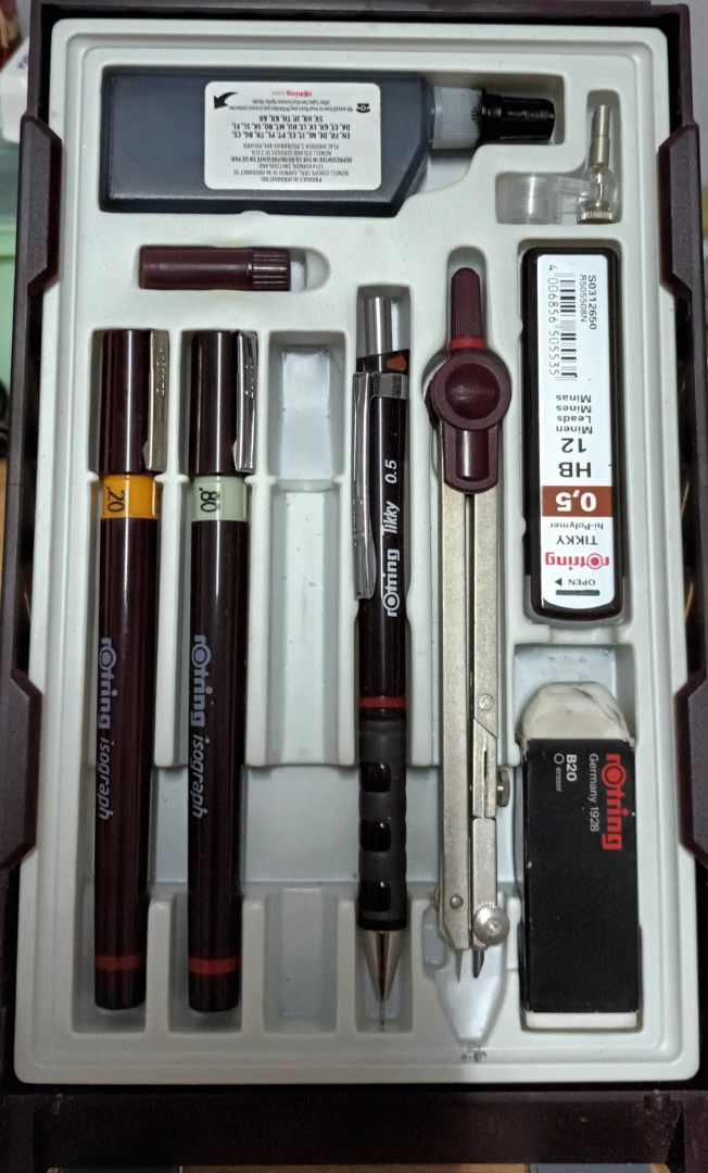 ROTRING College Set or Technical Pen Set with Compass and Adapter on ...