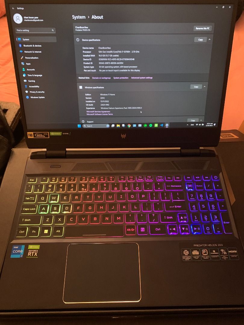 RTX 3060 i7-12700H Predator Helios 300 PRICED TO SELL, Computers & Tech ...