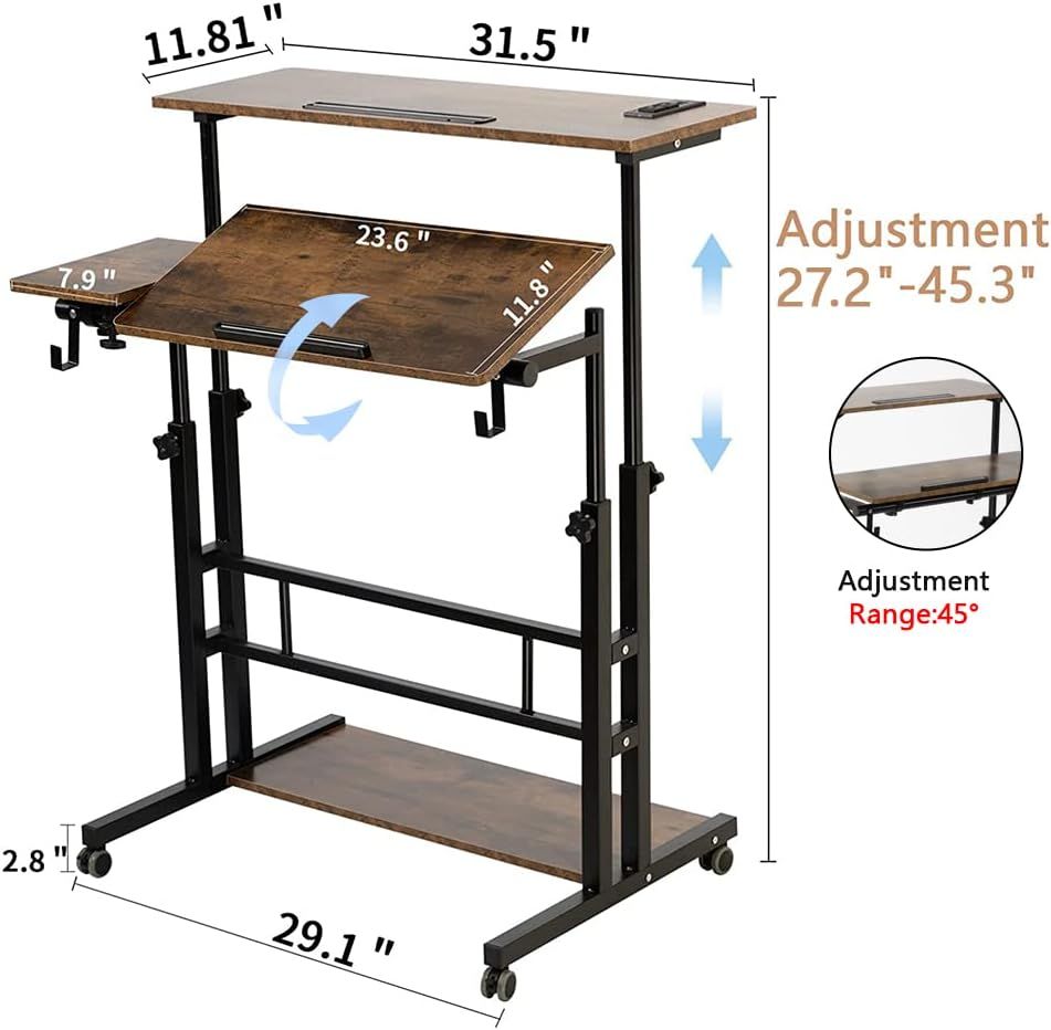 SIDUCAL Mobile Stand Up Desk, Adjustable Laptop Desk with Wheels ...